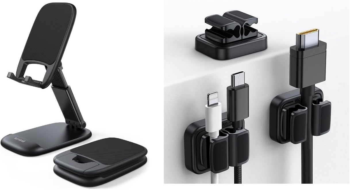 Amazon.com: Lamicall 3 in 1 Cord Spring Clip Holder & Foldable Phone ...