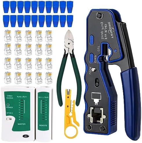 Wumedy 8P8C RJ45 Crimping Tool Kit Set, Pass Through Crimper Stripper ...