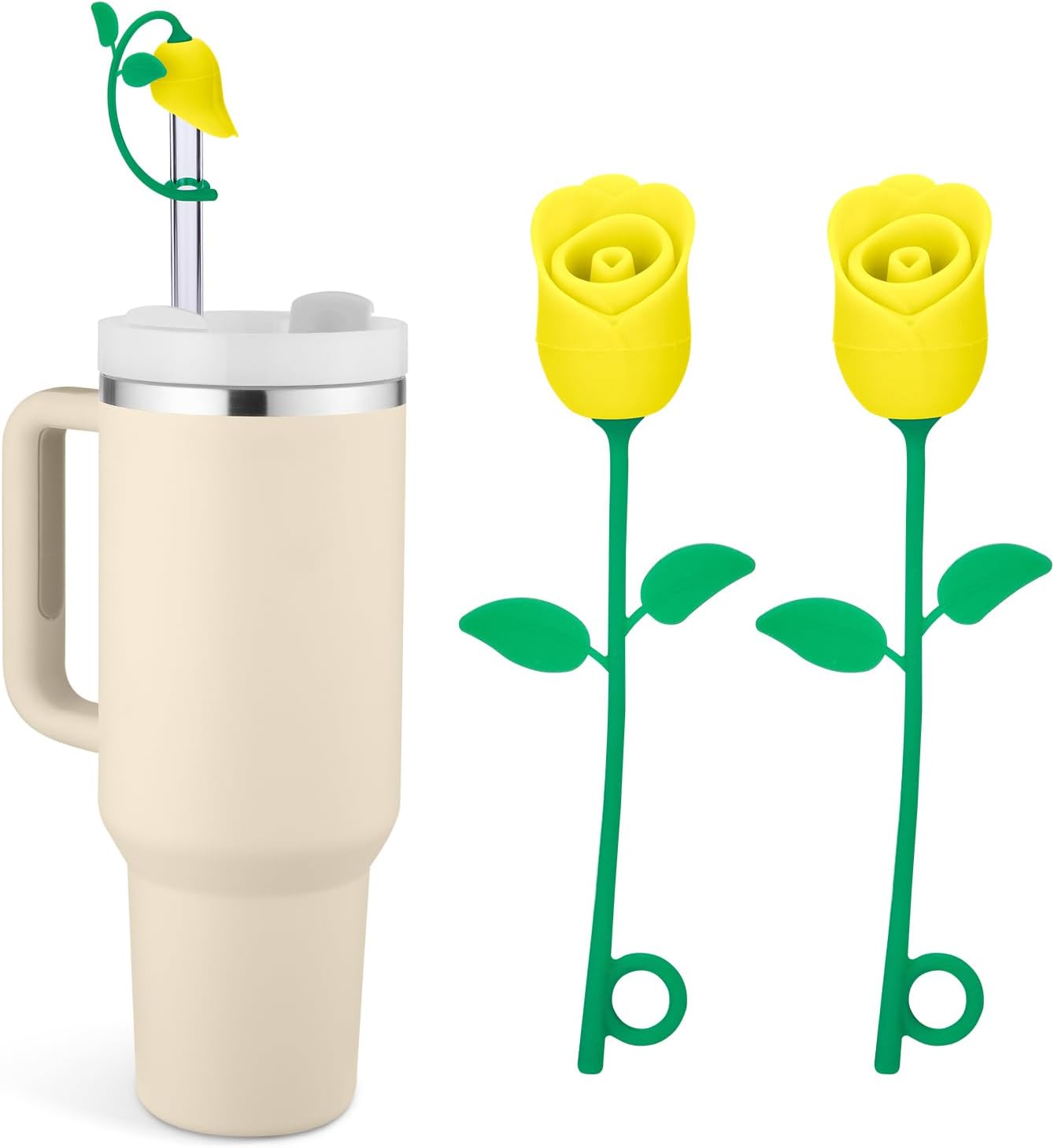 Amazon.com: Silicone Rose Straw Cover Cap for Stanley Cup, Flower Straw ...
