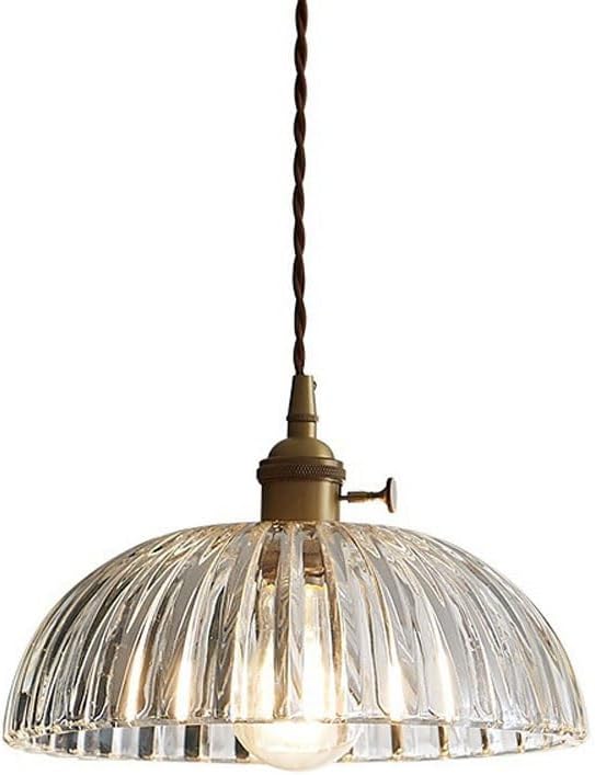 Vintage Fluted Glass Pendant Light, Adjustable Brass Hanging Lamp with ...