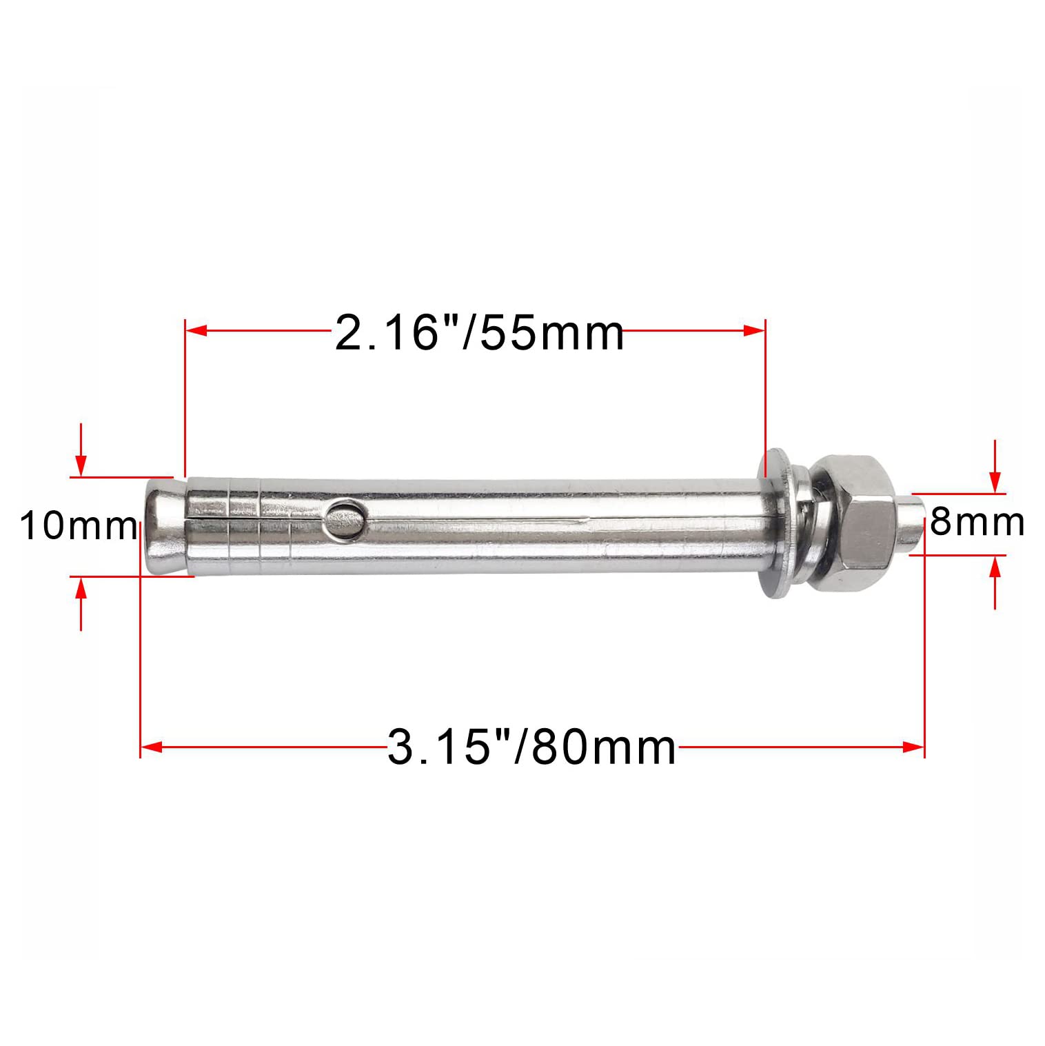 Snapklik.com : 10 Pack M8x80mm Expansion Bolts Anchor Bolt 304 ...