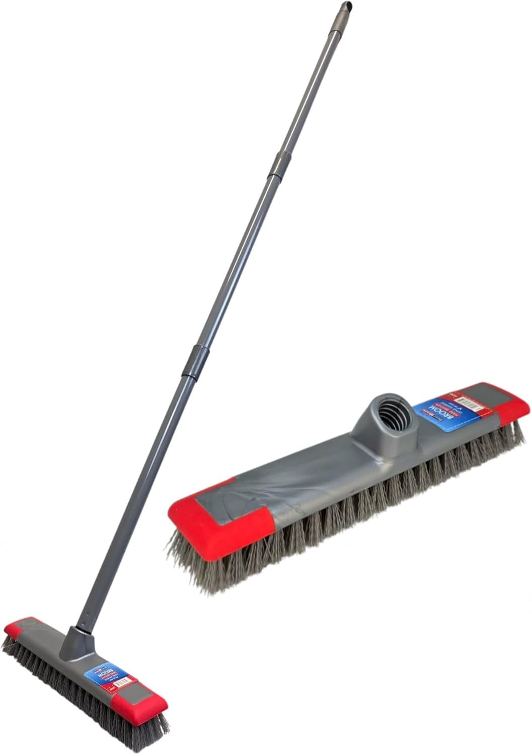 Outdoor Broom - 1.2m Stick | 12" Head | Adjustable | Stiff Hard Brush ...