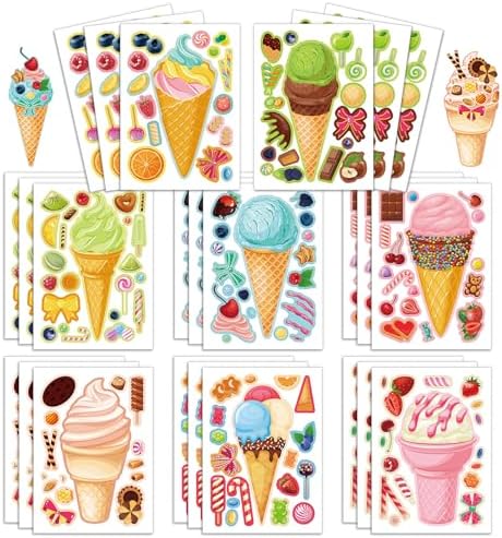 Amazon.com: 6 Sheets Ice Cream Theme Party Stickers Summer Theme Vinyl ...