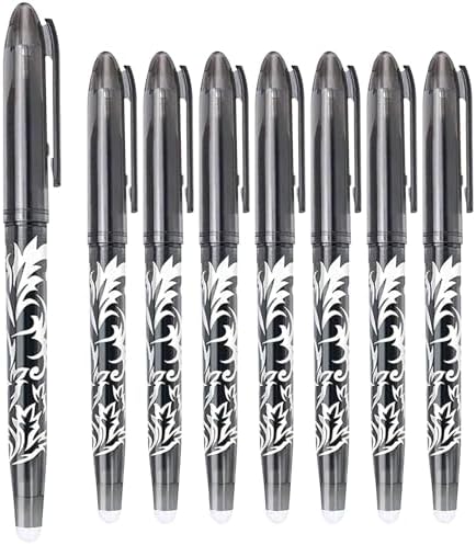 Erasable Pens Black, 8 Pcs 0.5mm Black Ink Eraser Rollerball Pens ...