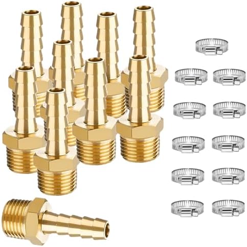 NICOLEKAY 10 Pcs Brass Hose Barb Fittings, 3/4 NPT to 5/8 Barb, Barbed ...