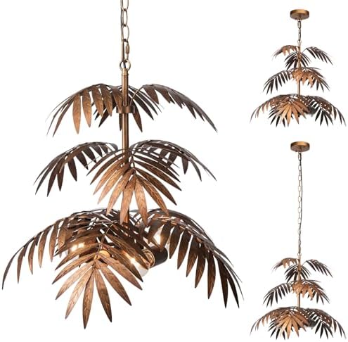 JCPYIUL Vintage Chandelier Adjustable Tropical Coconut Tree Rustic ...