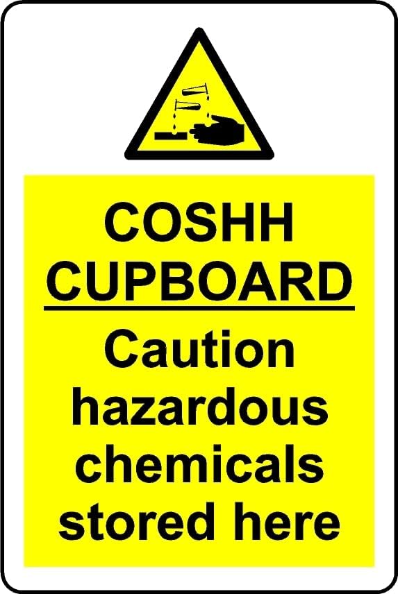 COSHH Cupboard Caution Hazardous Chemicals stored here Safety Sign ...