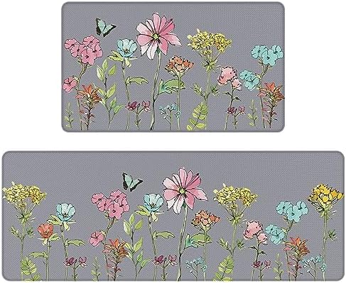 Amazon.com: ASPMIZ Floral Kitchen Rugs Sets of 2, Spring Flowers ...