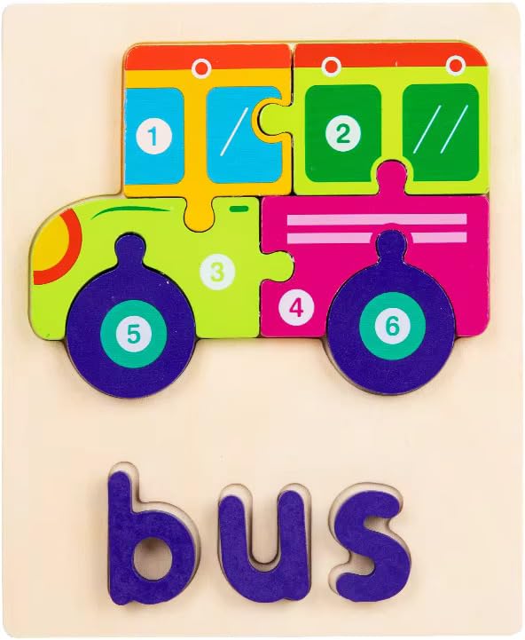 Baby Bloom Wooden Block Puzzle - Colorful Bus Puzzle (6-Piece Set) for ...