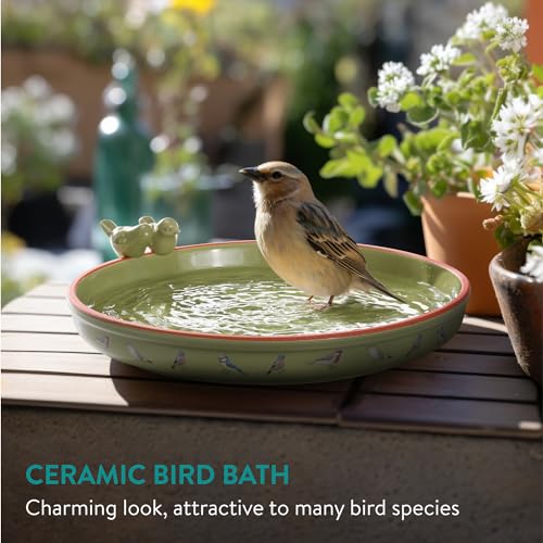 Navaris Outdoor Ceramic Bird Bath Bowl – Frost Resistant with Spacious ...