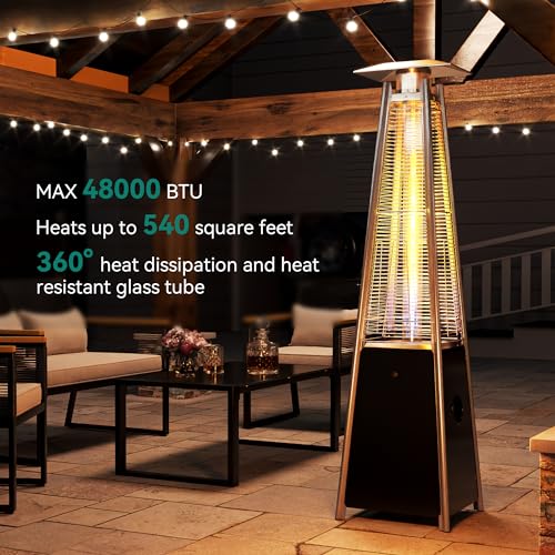 YITAHOME 46,000 BTU Patio Outdoor Heater, 87" Pyramid Propane Stainless ...