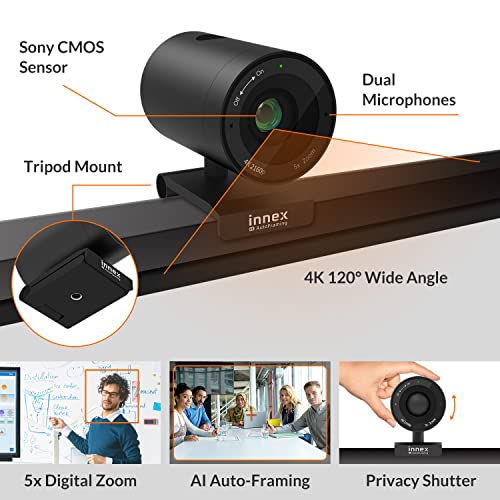 Innex 4K AI ePTZ Webcam, 120-degree Wide Angle, C570 auto-framing, AI ...