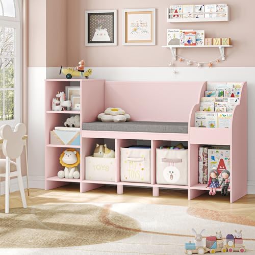 Amazon.com: HOUSUIT 43.3" Kids Reading Nook Bench, Nursery Bookshelf ...
