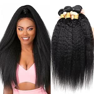 Amazon.com : Kinky Straight Bundles Human Hair 4 Bundles 14 16 18 20 Inch Weave Yaki Straight ...