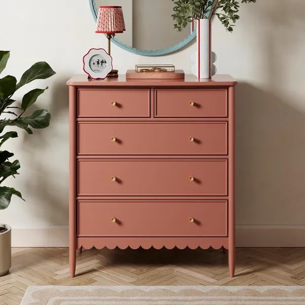 RUSTIC ROOTS Scalloped Wooden Chest of Drawers - 5 Drawer Dresser ...