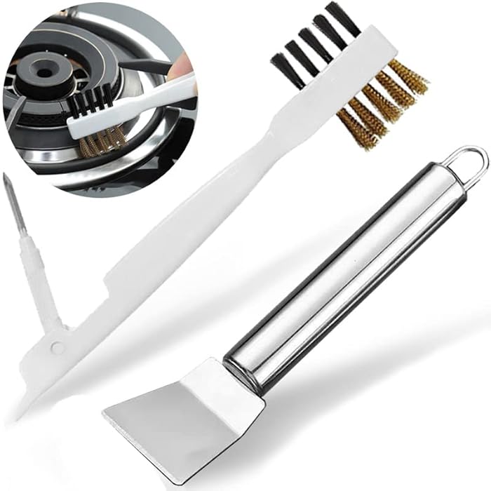 Buy Kitchen Stove Cleaning Brush + Scraper Tool Set, Brass Wire Brushes ...