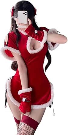 Amazon.co.jp: [YAYAMIYA] セクシー チャイナ服 クリスマス 胸空き サンタコスプレ ワンピース エロ チャイナ ミニスカート ベビードール 5点セット コスチューム ...