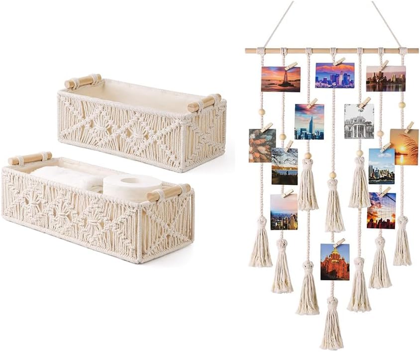 Amazon.com: Mkono Macrame Storage Baskets and Photo Hanging Display ...