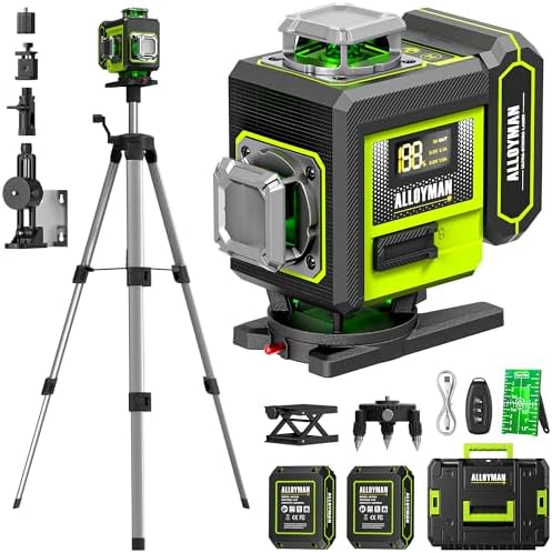 Alloyman Laser Level with Tripod, 4 × 360° Self Leveling Laser Level ...
