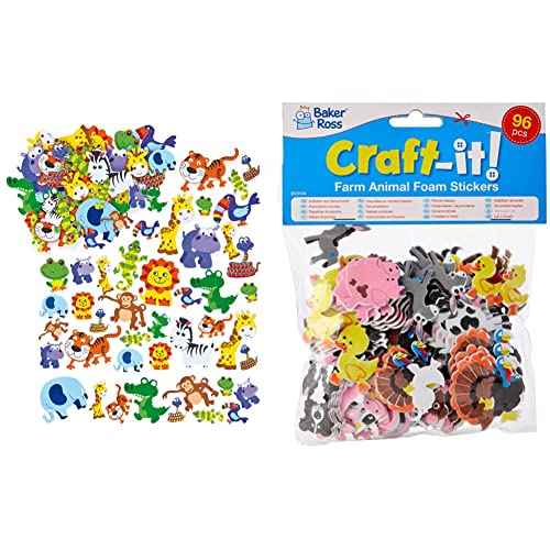 Baker Ross EV3115 Jungle Animal Foam Stickers (Pack of 96) Self ...