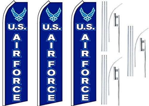 3 Swooper Flutter Flags plus 3 Poles & Ground Spikes U.S.AIRFORCE Logo ...