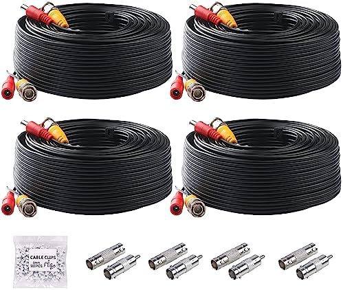 ABLEGRID 4 Pack 100ft bnc Video Power Cable Security Camera Cable Wire ...
