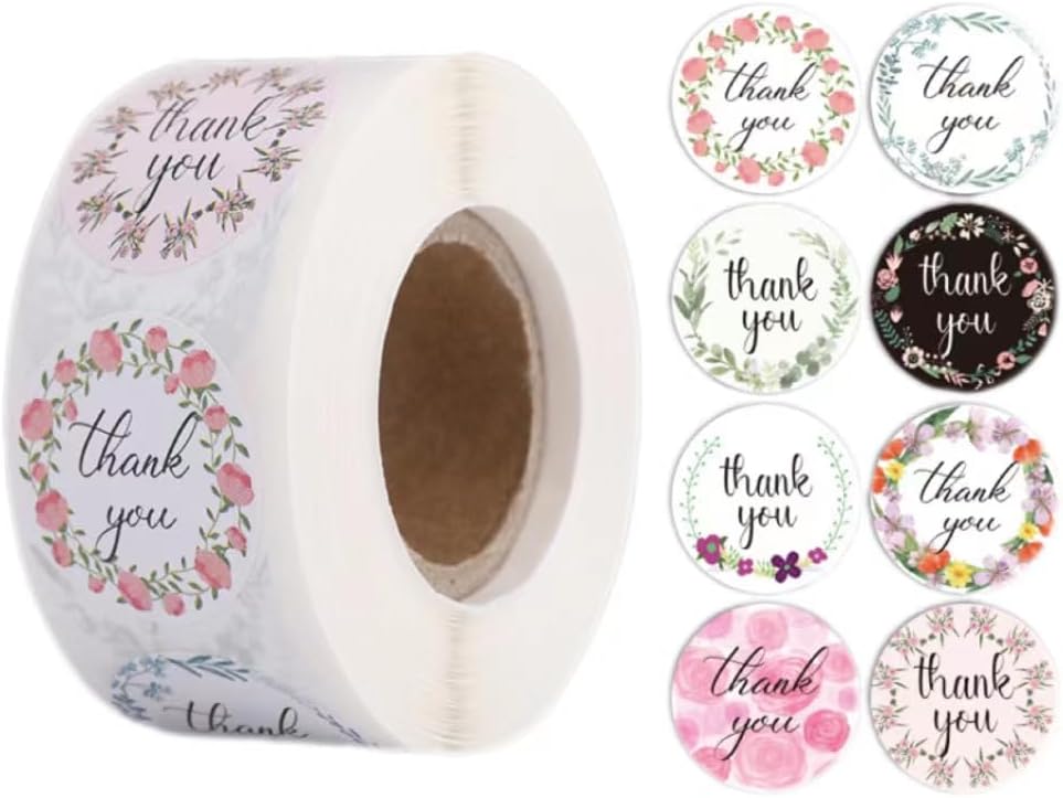 Amazon.com: 500 Pcs Thank You Stickers Roll - 1 Inch 8 Designs Thank ...