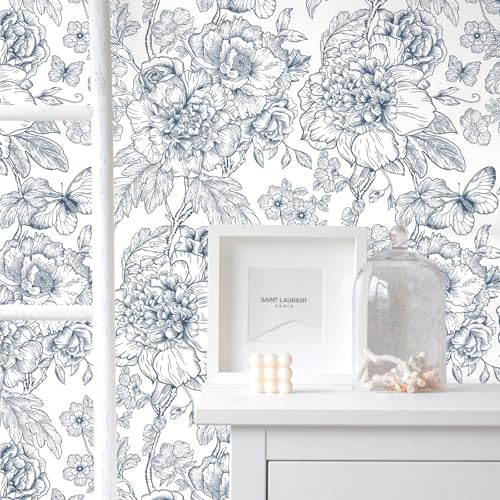 MelunMer Navy Blue Peel and Stick Wallpaper for Bathroom Boho Vintage ...