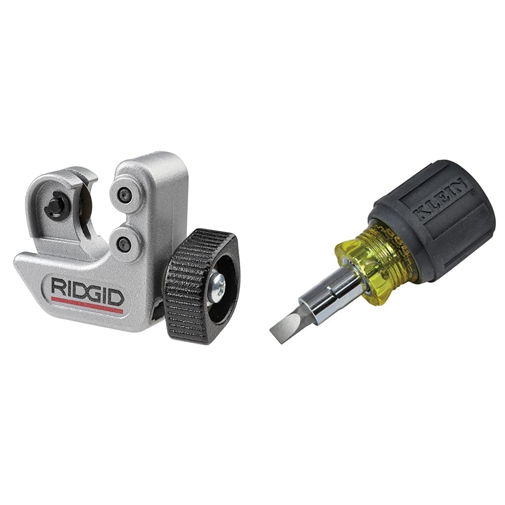 RIDGID Close Quarters Tubing Cutter Bundle with Klein 6-in-1 Stubby ...