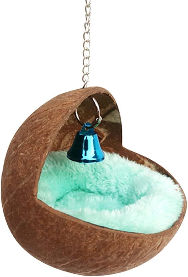 WIHXES Natural Coconut Shell Bird House with Warm Pad - Cozy Nest Bed ...