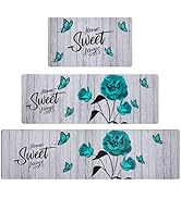 Amazon.com: Ikfashoni Blue Floral Kitchen Rugs Sets of 2, Farmhouse ...