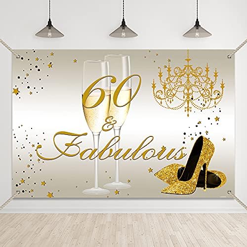 Amazon.com : SENDY 7x5ft Happy 60th Birthday Backdrop Gold Silver ...