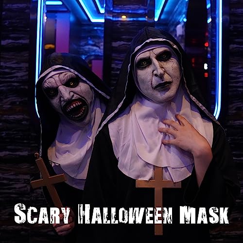 Annabelle Mask RONGXG Scary Latex Nun Mask Halloween Full Head Nun Mask ...