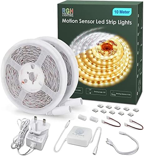 RGH LIGHTING Motion Sensor Led Strip Lights 10 Meters, 6000k White Led ...