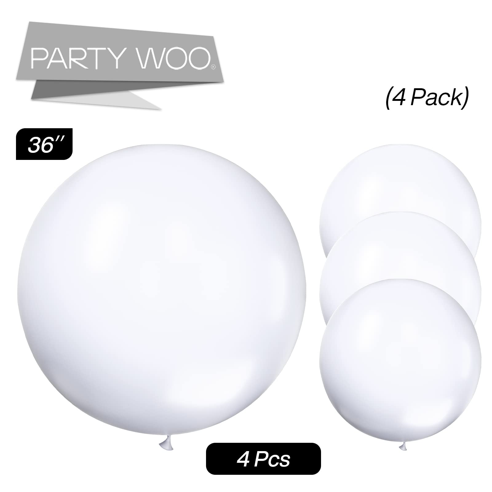 Snapklik.com : White Balloons, 4 Pcs 36 Inch Large Matte White Balloons ...