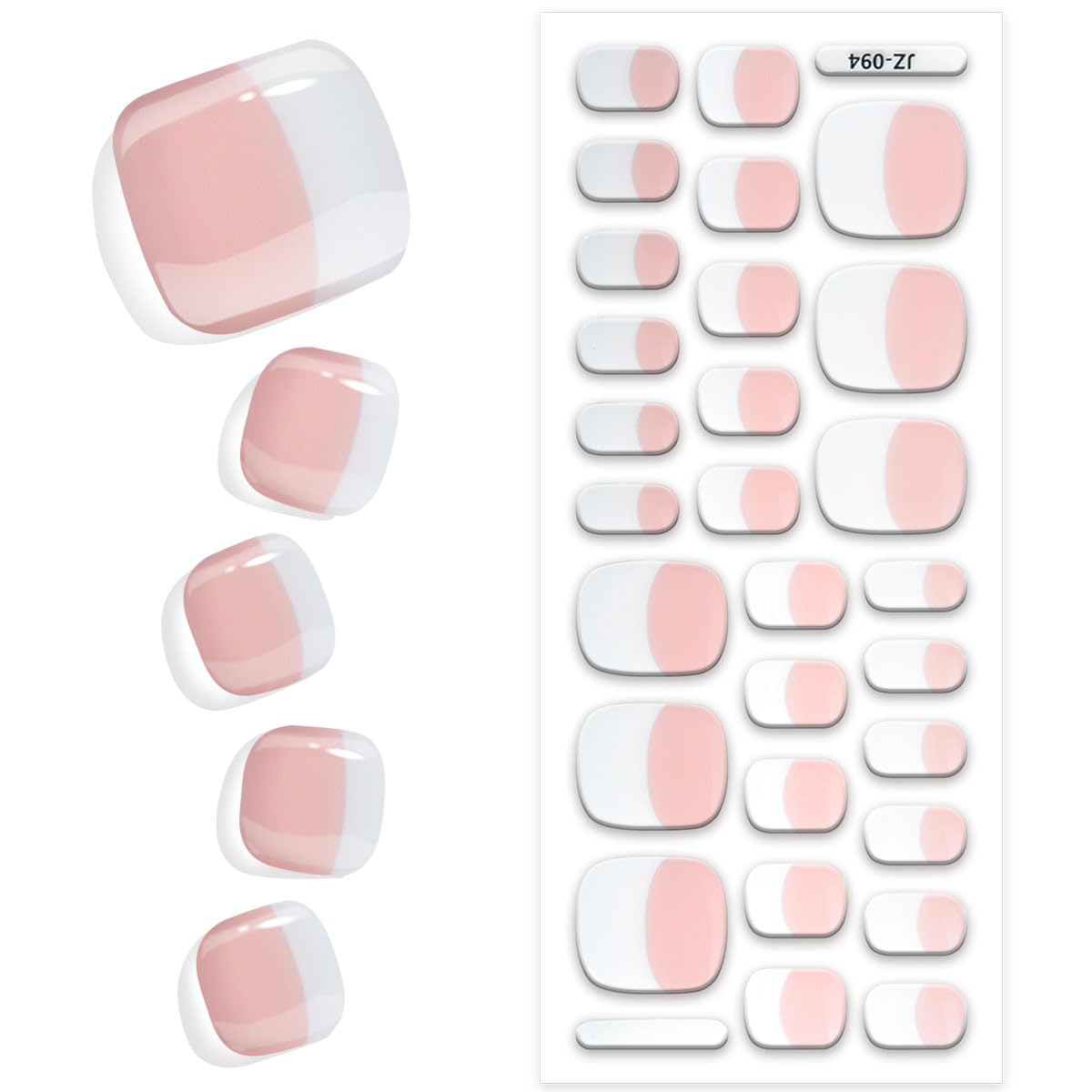 Amazon.com: Semi Cured Gel Toenail Strips Glossy French Gel Pedicure ...