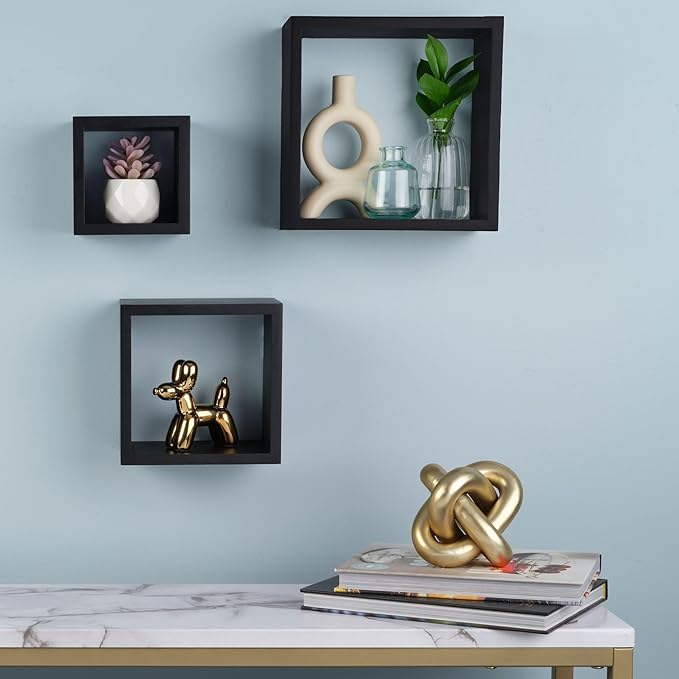 The Menifest | Wooden Wall Hanging Cube Shape Shelf | Cube Wall Shelves ...