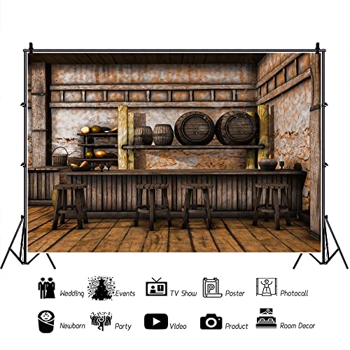 Renaiss 12x8ft Rustic Shabby Saloon Tavern Backdrop Wooden Bar Western ...
