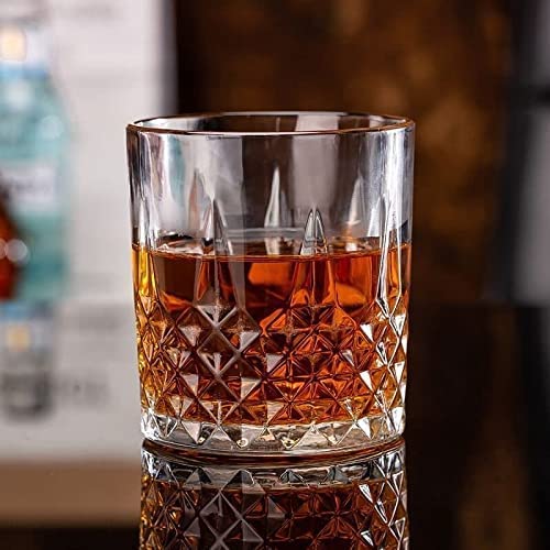 SKILLFUL Crystal Clear Diamond Cut Whiskey Glass Luxury 340 ml Set of 6 ...
