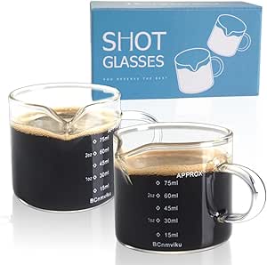 Amazon.com: BCnmviku 2 PACK Espresso Glass Measuring Cup Triple Pitcher Milk Cup 75ML Espresso ...
