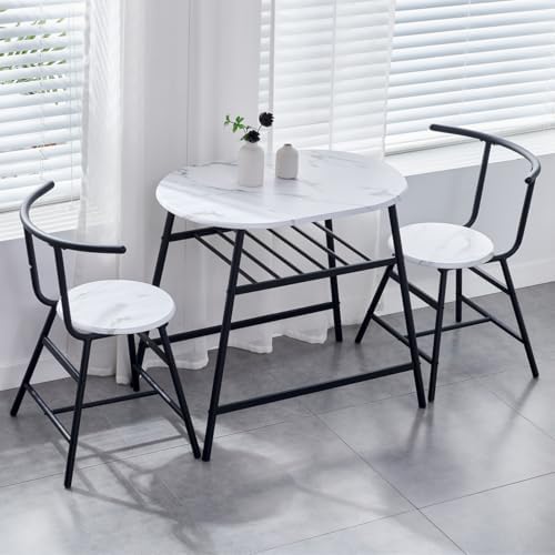 Greenhurst Compact Dining Set, Space-Saving Table with 2 Chairs, Light ...