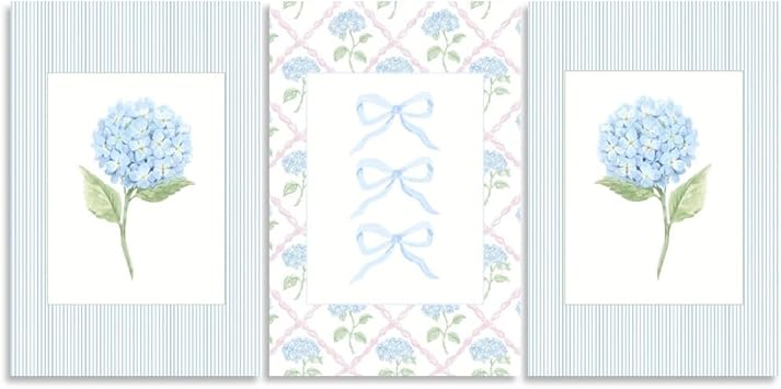 Amazon.com: Watercolor Blue Hydrangea Bow Coquette Wall Decor, Preppy ...