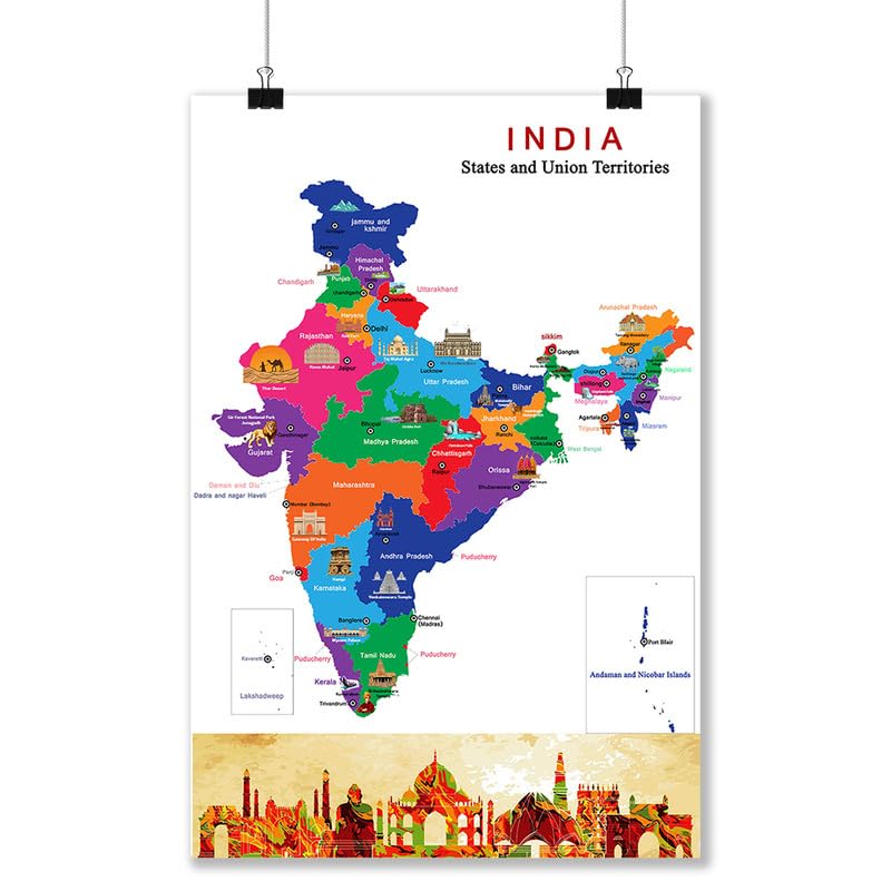Wallpics India Map With States And Capitals Monuments Or Kids ...