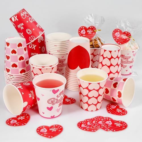 Amazon.com: JOYIN 24pcs Valentine's Day Disposable Cups with Cup Sleeve ...