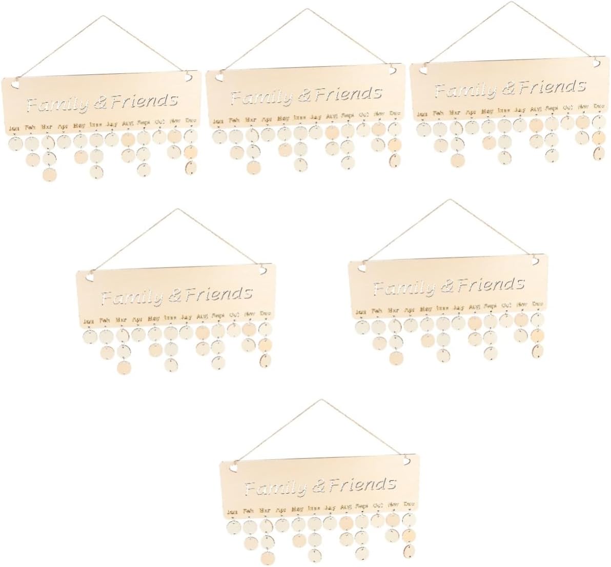 BESTOYARD 6pcs Wooden Calendar Hanging Tag Family Birthday Sign ...
