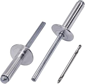 SKIR'CO (30 pcs) Large Flange Aluminium Blind Rivets 5.0 x 25 mm, Steel ...