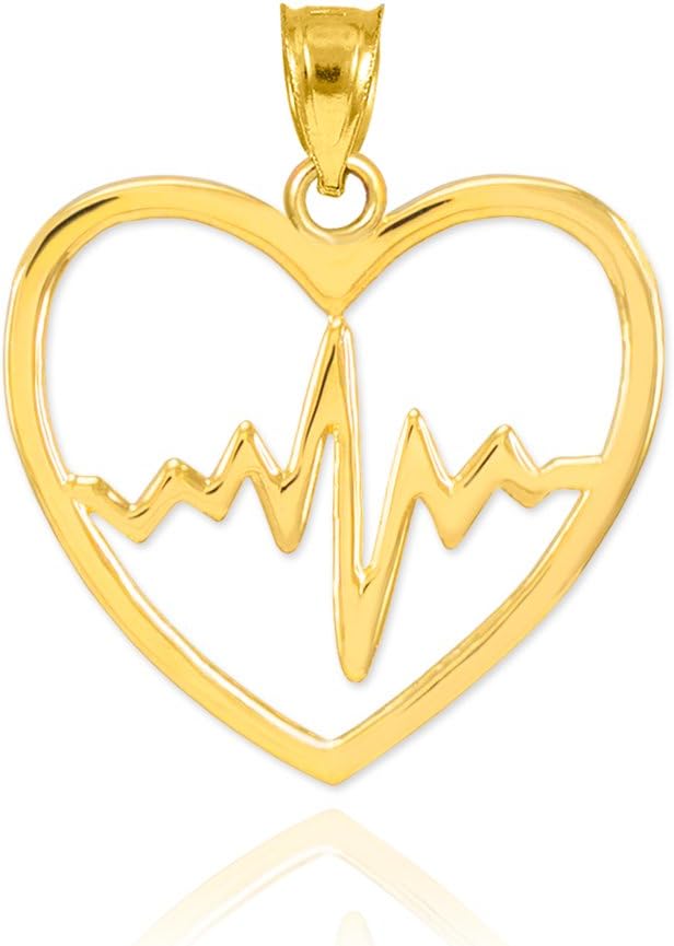 Amazon.com: 14k Yellow Gold Lifeline Pulse Heartbeat Open Heart Charm ...