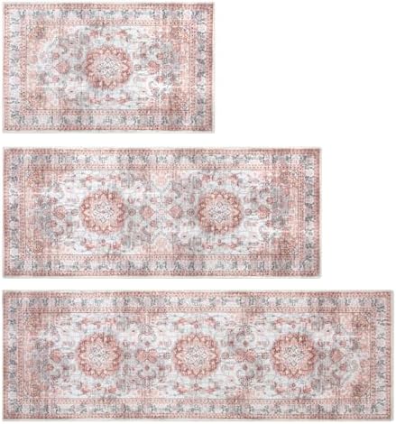 Amazon.com: Pink Boho Kitchen Mats for Floor, White Flower Kitchen Rugs ...