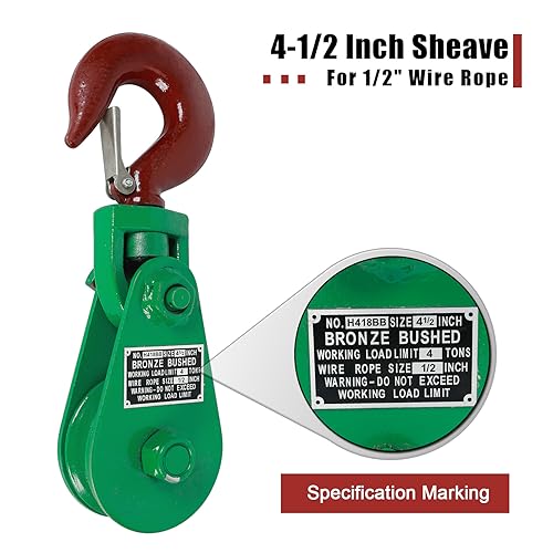 Snapklik.com : Snatch Block w/Hook 4 Ton 4-1/2" Sheave 1/2 Inch Wire ...