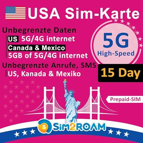 LycaMobile Prepaid SIM USA – 10 GB 5G /4G LTE – Unbegrenzte internationale Anrufe und SMS – 30 ...